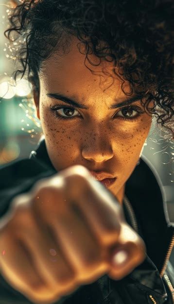 Premium Photo Confident Woman Executing Self Defense Move In Urban
