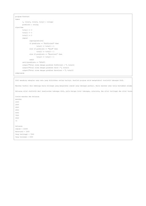 Latihan Algoritma Pemrograman Program Prestasi Kamus I Total1 Total2 Total3 Integer