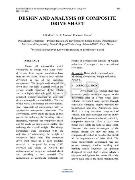 Design And Analysis Of Composite Drive Shaft Pdf Axle Composite Material