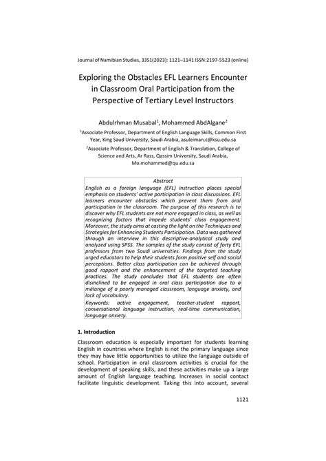 Pdf Exploring The Obstacles Efl Learners Encounter In Classroom Oral Participation From The