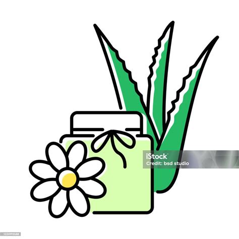 비건 왁스 녹색 색상 아이콘입니다 꽃 추출물크림 알로에 베라와 항아리에 유기농 로션 약초 제품 식물 기반 화장품 뷰티 트리트먼트