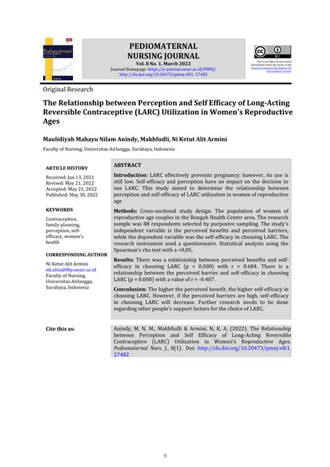 Pdf The Relationship Between Perception And Self Efficacy Of Long Acting Reversible