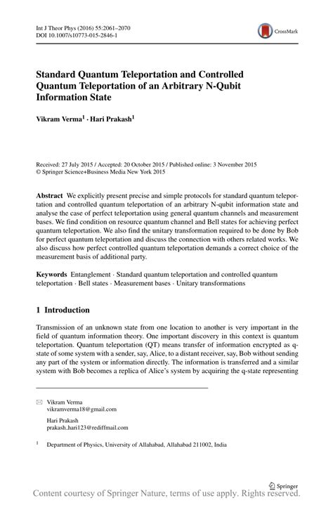 Standard Quantum Teleportation And Controlled Quantum Teleportation Of An Arbitrary N Qubit
