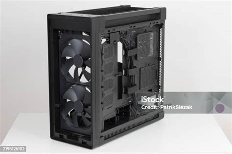 Side View Of Empty Big Tower Pc Case Chassis Without Upper Front Right