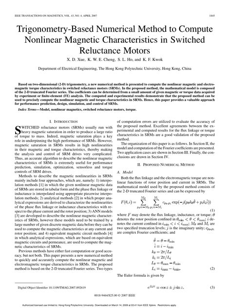 Pdf Trigonometry Based Numerical Method To Compute Nonlinear Magnetic Characteristics In