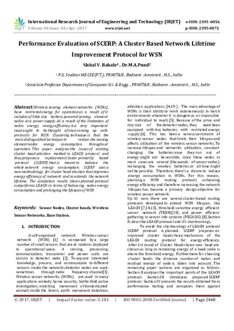 Pdf Performance Evaluation Of Scerp A Cluster Based Network Lifetime Improvement Protocol For Wsn