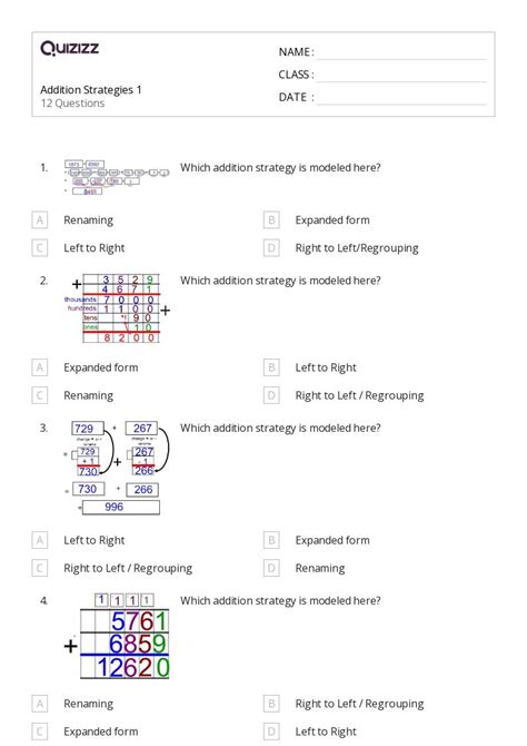 50 Addition Strategies Worksheets For 4th Class On Quizizz Free And Printable