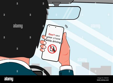 Do Not Use Your Phone While Driving Concept A Man Driving A Car While Using A Mobile Phone