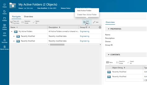 active workspace and active folders in teamcenter