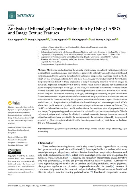 Pdf Analysis Of Microalgal Density Estimation By Using Lasso And Image Texture Features