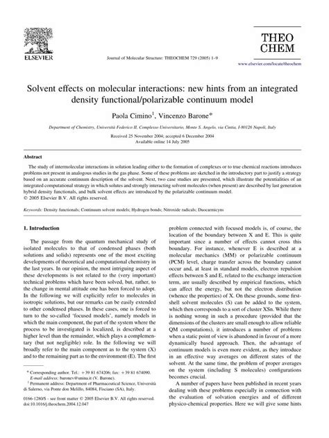 Pdf Solvent Effects On Molecular Interactions New Hints From An