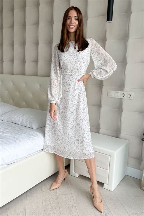 Сукня ванільна з довгим рукавом принт 10566 Bant Ua