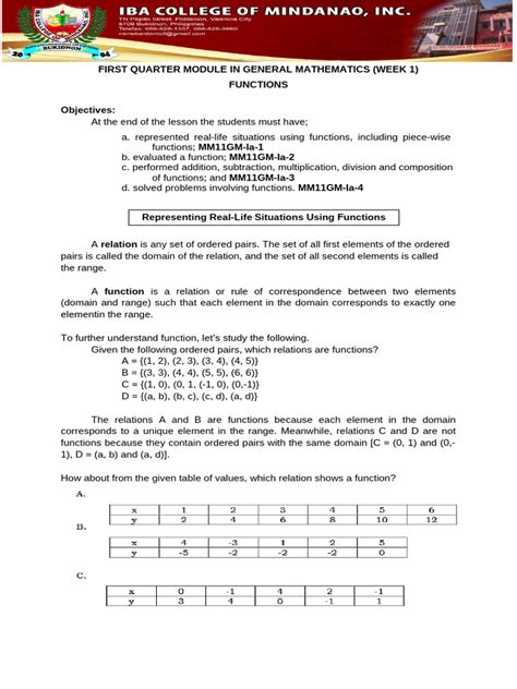 Gen Math Week 1 Q1 Pdf Function Mathematics Mathematics