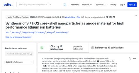 Synthesis Of Si Tio2 Core Shell Nanoparticles As Anode Material For High Performance Lithium Ion