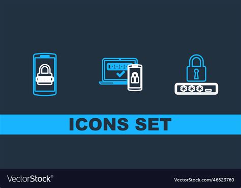 Set Line Password Protection Mobile And Password Vector Image