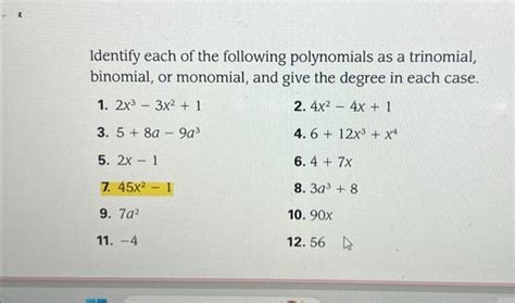 Solved Identify Each Of The Following Polynomials As A Chegg Com