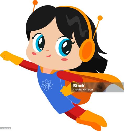 귀여운 슈퍼 히어로 아이 소녀 만화 캐릭터 비행 가공의 인물에 대한 스톡 벡터 아트 및 기타 이미지 가공의 인물 교육