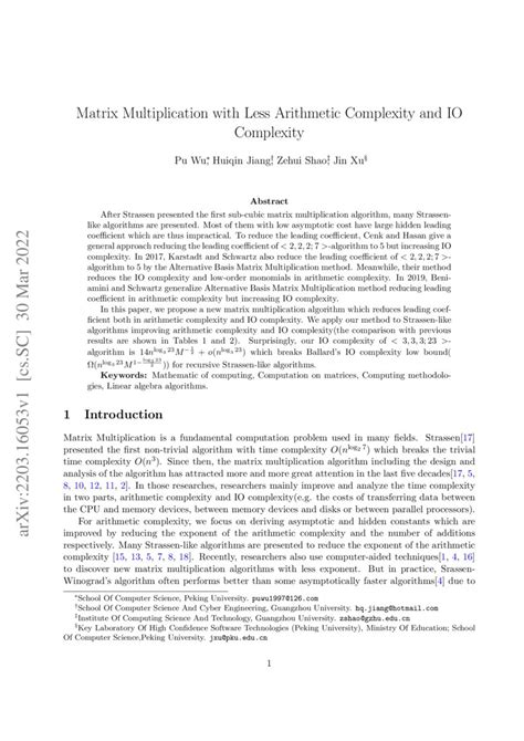 Matrix Multiplication With Less Arithmetic Complexity And Io Complexity Deepai