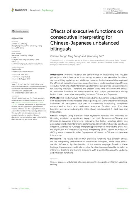 Pdf Effects Of Executive Functions On Consecutive Interpreting For Chinese Japanese Unbalanced