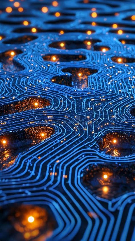 An Intricate Circuit Board Maze Illuminated With Data Processing Pathways A Technology Concept