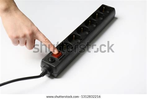 Woman Pressing Power Button Extension Cord Stock Photo Shutterstock