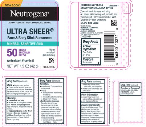 Fda Label For Neutrogena Ultra Sheer Face And Body Sunscreen Broad