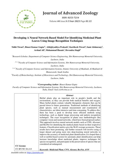 Pdf Developing A Neural Network Based Model For Identifying Medicinal Plant Leaves Using Image