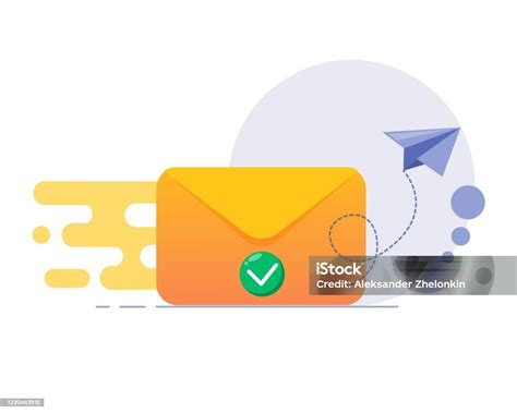 전자 메일이 개념을 보냈습니다 이메일 마케팅 캠페인 새 전자 메일 메시지입니다 녹색 체크 마크 아이콘이 있는 봉투 비행 모던 아이콘 전자메일에 대한 스톡 벡터 아트 및 기타