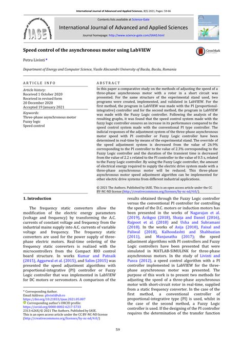 Pdf Speed Control Of The Asynchronous Motor Using Labview
