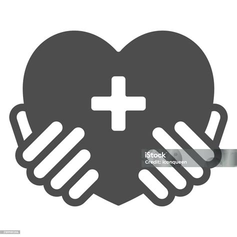 의료 십자가 솔리드 아이콘 인간 구조 개념으로 마음을 잡고 손 벡터 그래픽 흰색 배경에 더하기 기호가 있는 하트 모바일 또는 웹 디자인용 글리프 스타일 아이콘입니다 개성