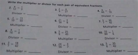 Solved Write The Multiplier Or Divisor For Each Pair Of Equivalent