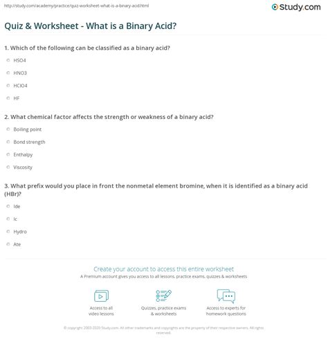 Quiz And Worksheet What Is A Binary Acid
