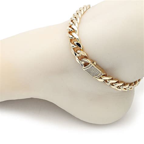 Oro Laminado Fancy Anklet Gold Filled Style Miami Cuban Design With