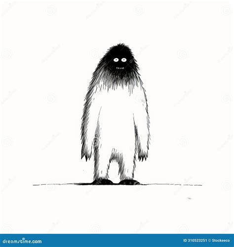 Minimalist Hand Drawn Sasquatch Profile In Black And White Stock Image