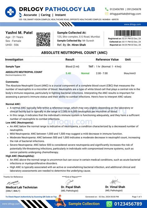 Absolute Neutrophil Count Anc Test Report Format Sample Pdf Drlogy Pathology Lab Report