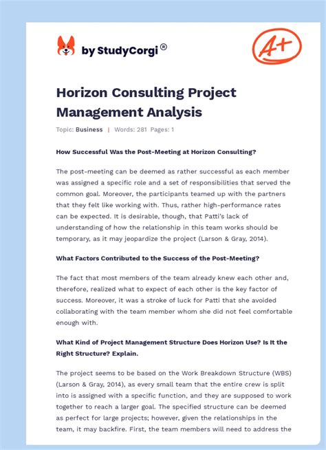 Horizon Consulting Project Management Analysis Free Essay Example