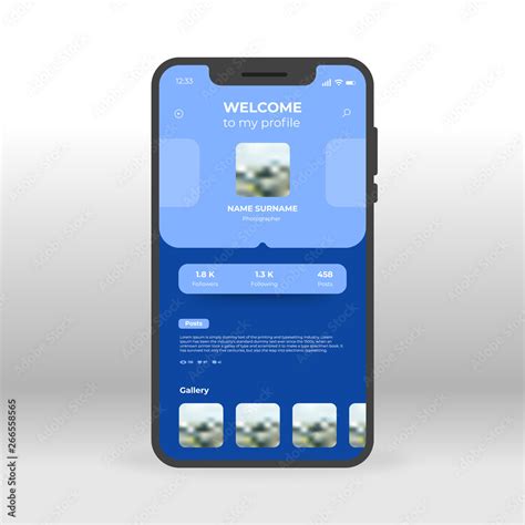 Blue Social Network Profile Ui Ux Gui Screen For Mobile Apps Design