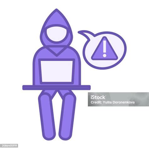 컬러 해킹 아이콘입니다 컴퓨터와 위험 표시가 있는 해커의 벡터 아이콘입니다 위험한 감염 사이버 공격 컴퓨터 보안 및 프로그래밍 개념 경계 표지에 대한 스톡 벡터 아트 및