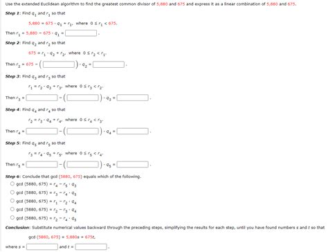 Use The Extended Euclidean Algorithm To Find The