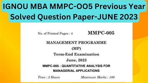 Ignou Mba Mmpc 005 Previous Solved Question Paper June 2023 By Ignou Baba Medium