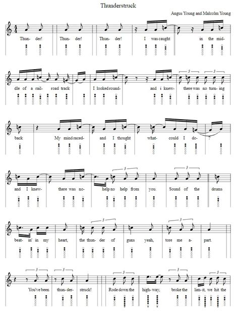 Thunderstruck Piano Keyboard Letter Notes By ACDC Irish Folk Songs