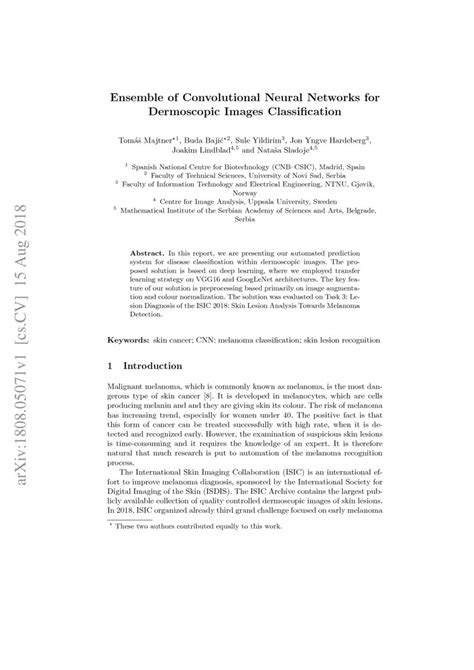 Ensemble Of Convolutional Neural Networks For Dermoscopic Images Classification Deepai