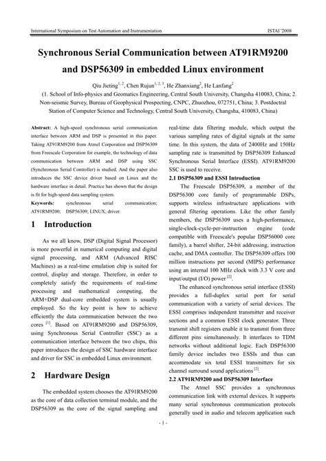 Pdf Synchronous Serial Communication Between At91rm9200 And Dsp56309