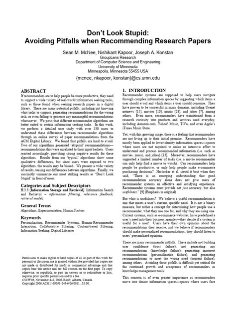 Dont Look Stupid Avoiding Pitfalls When Recommending Research Papers Pdf Information