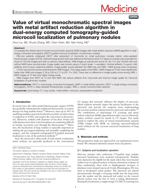 Pdf Value Of Virtual Monochromatic Spectral Images With Metal Artifact Reduction Algorithm In