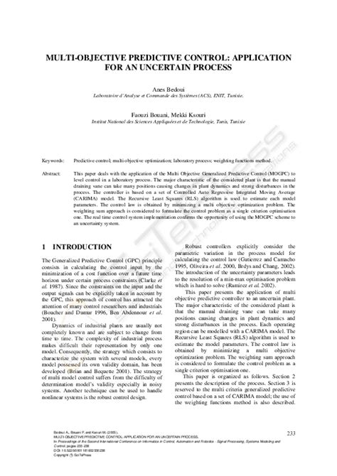 pdf multi objective predictive control application for an uncertain