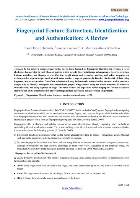 Fingerprint Feature Extraction Identification And Authentication A Fingerprint Feature Extraction Identification And Authentication A