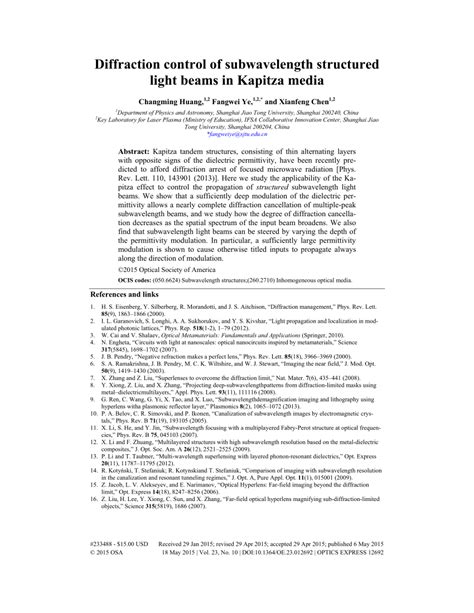 Pdf Diffraction Control Of Subwavelength Structured Light Beams In