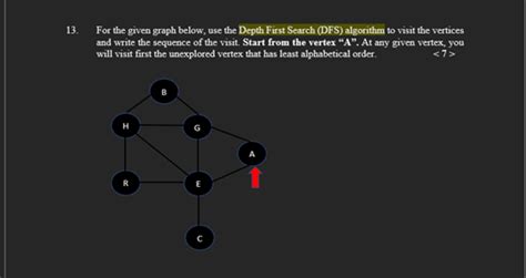 Solved For The Given Graph Below Use The Depth First Search