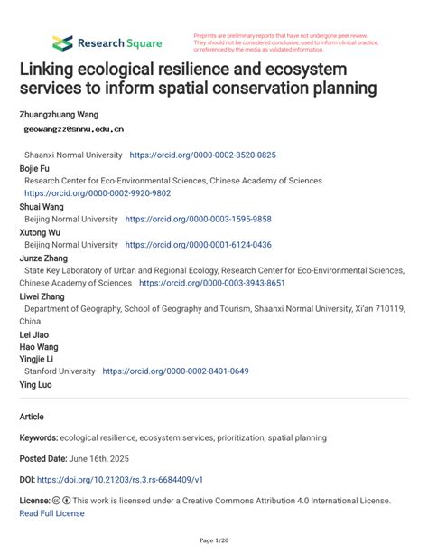 Pdf Linking Ecological Resilience And Ecosystem Services To Inform Spatial Conservation Planning